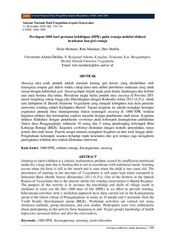 (PDF) Persiapan 1000 Hari Pertama Kehidupan (HPK) Pada Remaja Melalui Edukasi Kesehatan dan Gizi ...