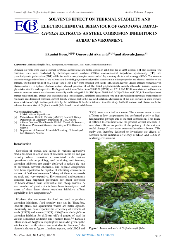 (PDF) Solvents Effect on Thermal Stability and Electrochemical Behaviour of Griffonia ...