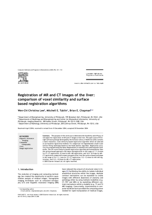(PDF) Registration of MR and CT images of the liver: comparison of voxel similarity and surface ...