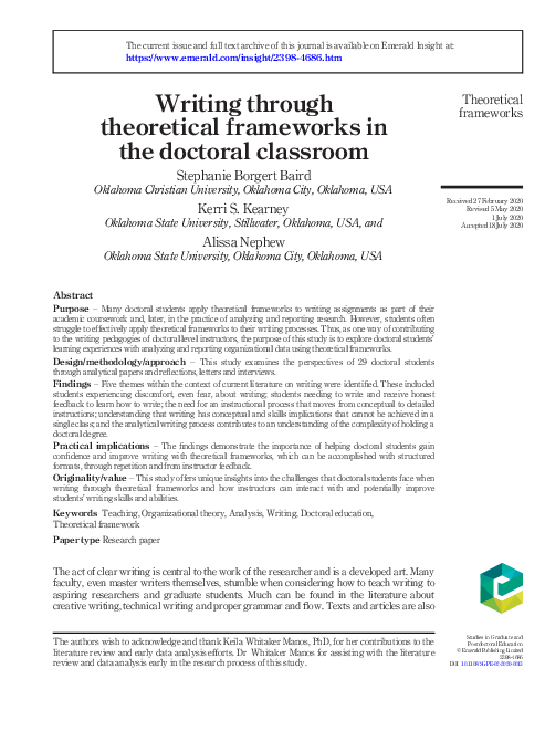 (PDF) Writing through theoretical frameworks in the doctoral classroom