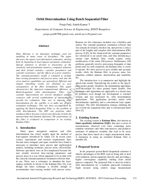 (PDF) Orbit Determination Using Batch Sequential Filter