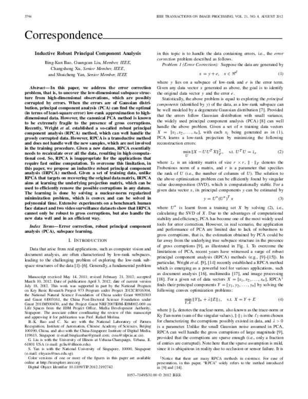 (PDF) Inductive Robust Principal Component Analysis (PDF) Inductive Robust Principal Component Analysis