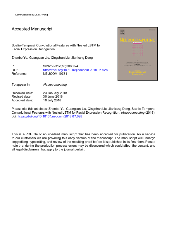 Pdf Spatio Temporal Convolutional Features With Nested Lstm For Facial Expression Recognition