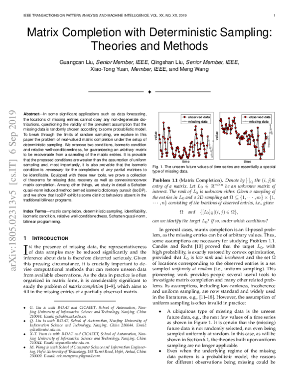 Pdf Matrix Completion With Deterministic Sampling Theories And Methods Guangcan Liu