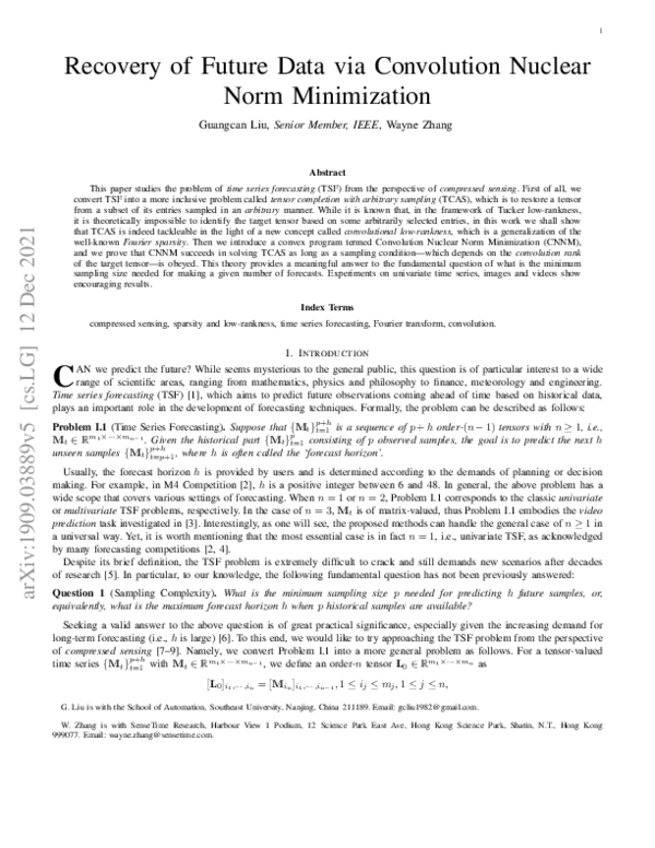 (PDF) Recovery of Future Data via Convolution Nuclear Norm Minimization