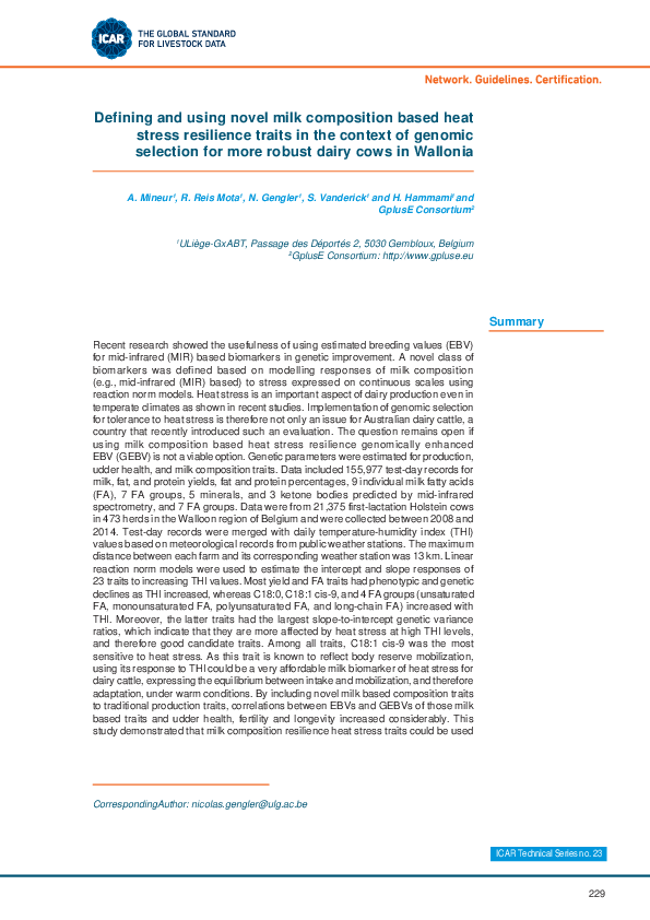 (PDF) Defining and using novel milk composition based heat stress resilience traits in the ...