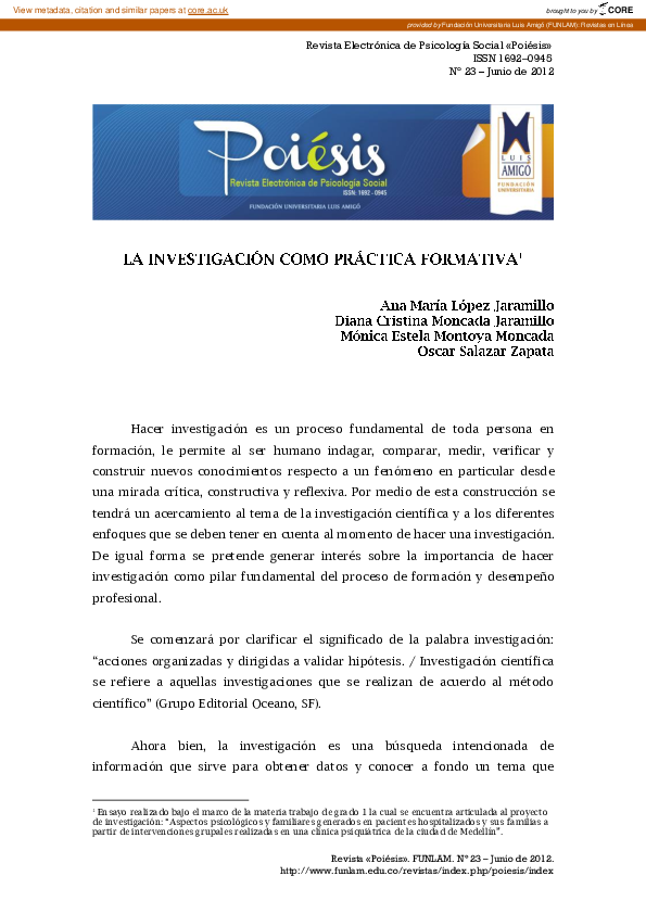 (PDF) La investigación como práctica formativa