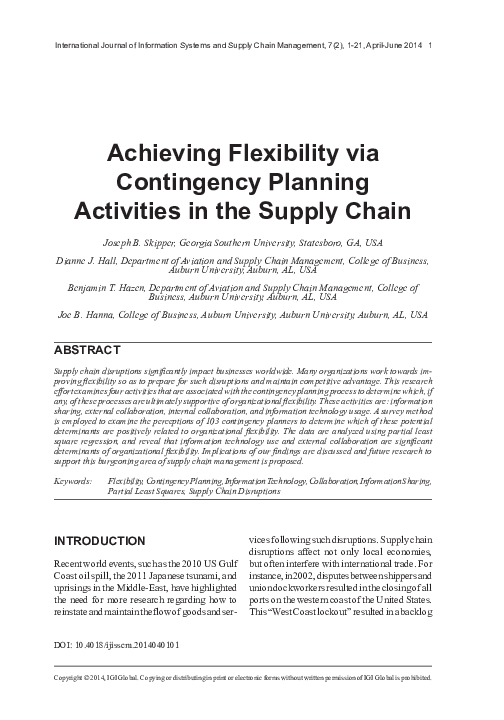 (PDF) Achieving Flexibility via Contingency Planning Activities in the ...