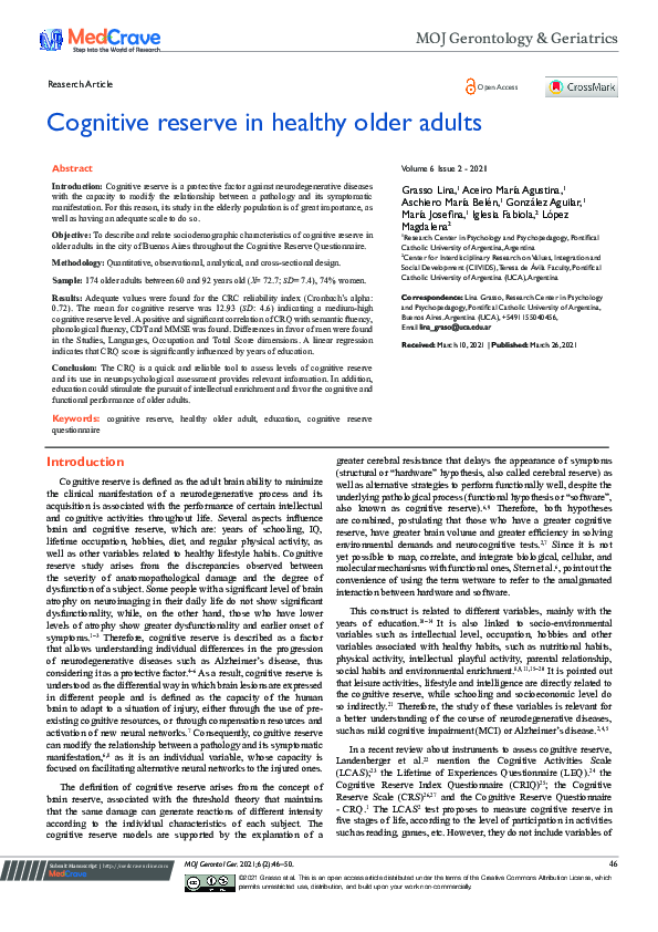 (PDF) Cognitive reserve in healthy older adults