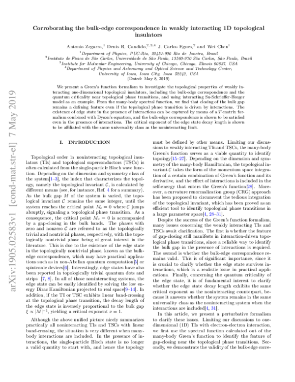 (PDF) Corroborating the bulk-edge correspondence in weakly interacting ...