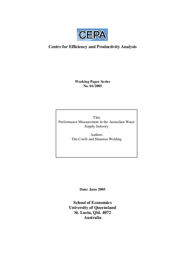 (PDF) Centre for Efficiency and Productivity Analysis Title Performance ...