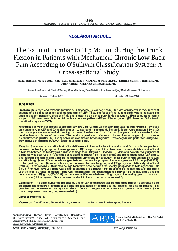 (PDF) The Ratio of Lumbar to Hip Motion during the Trunk Flexion in ...