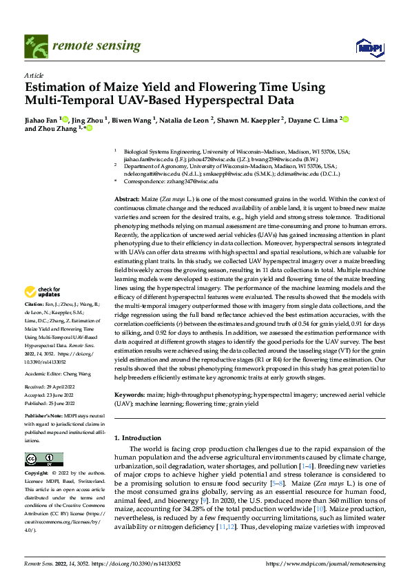 Pdf Estimation Of Maize Yield And Flowering Time Using Multi Temporal