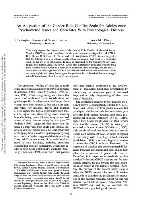 (PDF) An Adaptation of the Gender Role Conflict Scale for Adolescents ...
