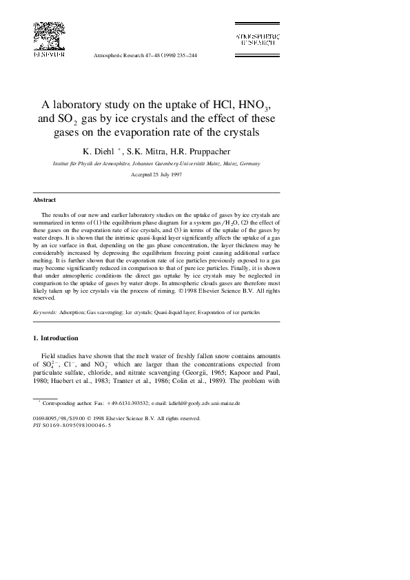 (PDF) A laboratory study on the uptake of HCl, HNO3, and SO2 gas by ice ...