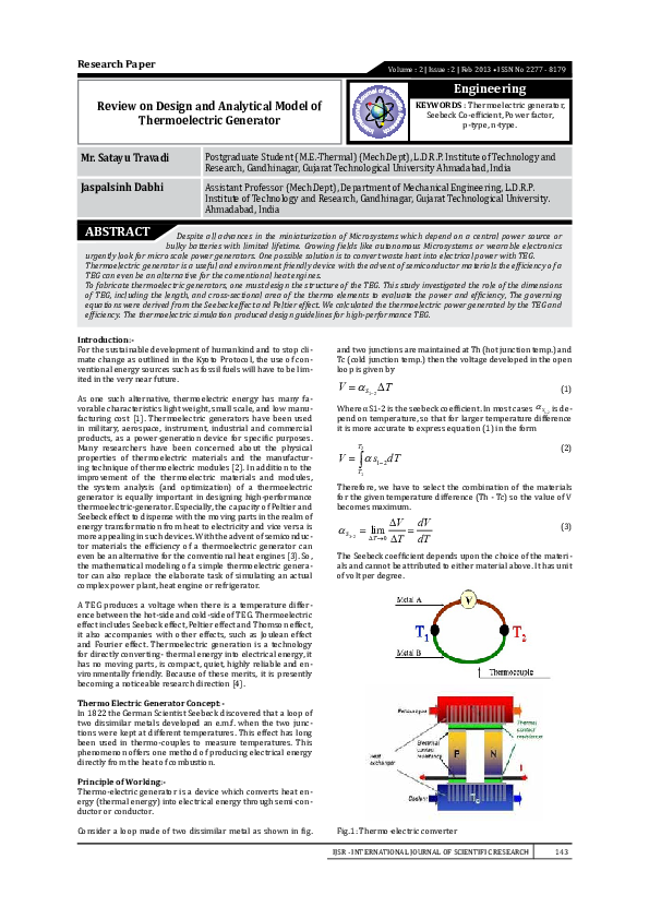 (PDF) Review on Design and Analytical Model of Thermoelectric Generator