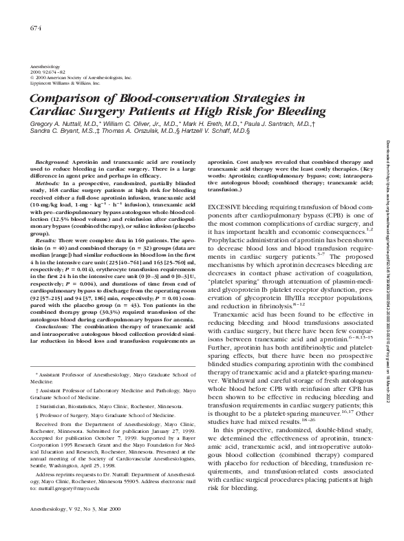 (PDF) Comparison of Blood-conservation Strategies in Cardiac Surgery ...