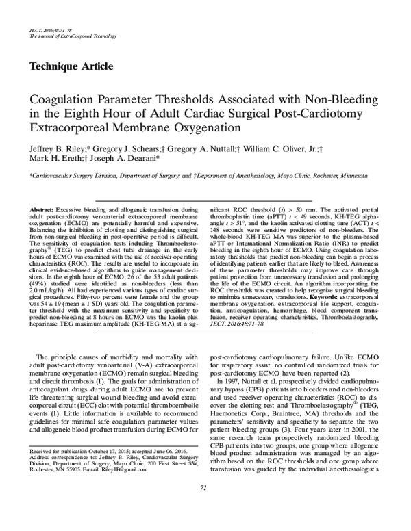 (PDF) Coagulation Parameter Thresholds Associated with Non-Bleeding in ...
