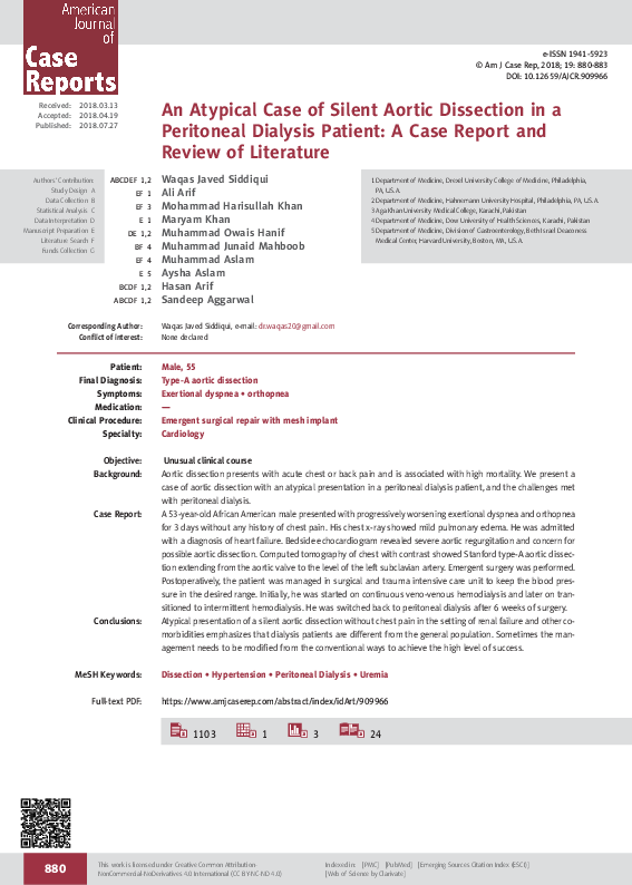 (PDF) An Atypical Case of Silent Aortic Dissection in a Peritoneal ...