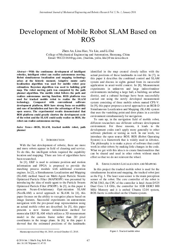 (PDF) Development of Mobile Robot SLAM Based on ROS | Saniter Bishnoi - Academia.edu