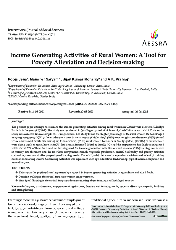 (PDF) Income Generating Activities of Rural Women: A Tool for Poverty ...