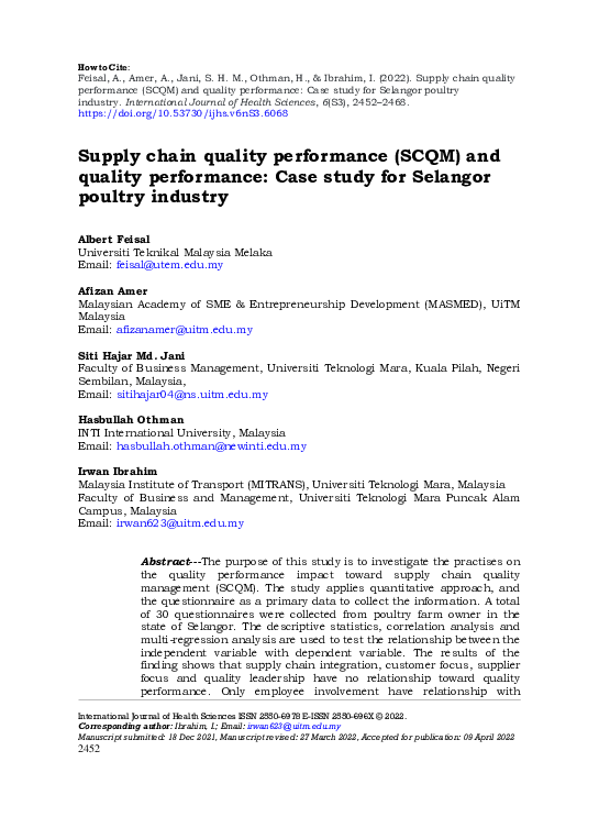 (PDF) Supply chain quality performance (SCQM) and quality performance