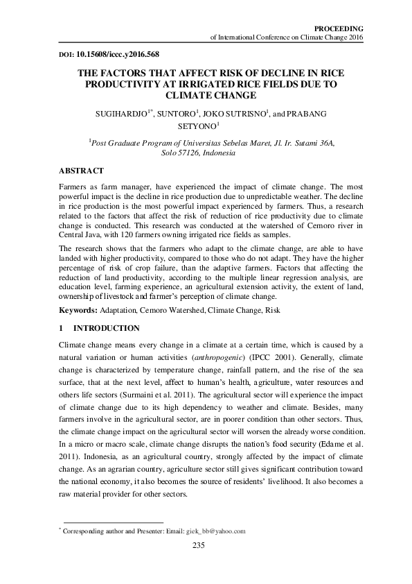 (PDF) The Factors That Affect Risk of Decline in Rice Productivity at ...