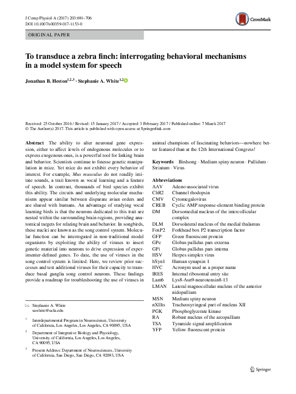 (PDF) To transduce a zebra finch: interrogating behavioral mechanisms ...