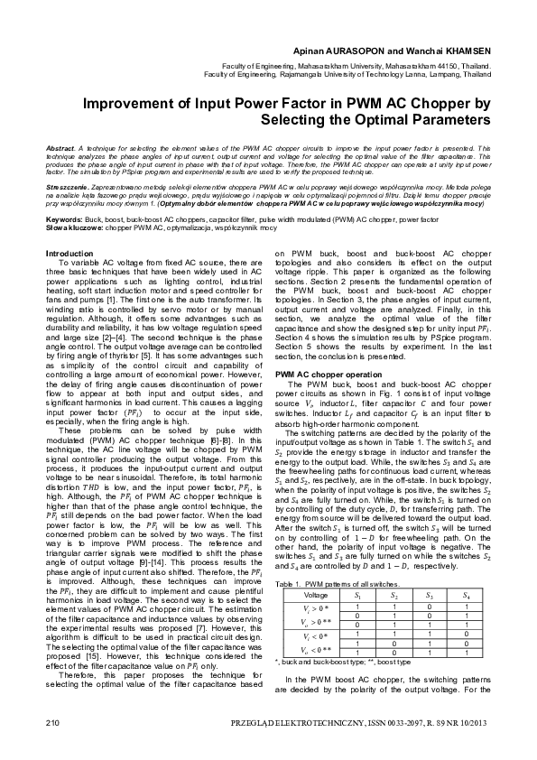 (PDF) Improvement of Input Power Factor in PWM AC Chopper by Selecting ...