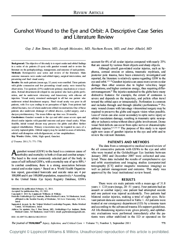 (PDF) Gunshot Wound to the Eye and Orbit: A Descriptive Case Series and ...