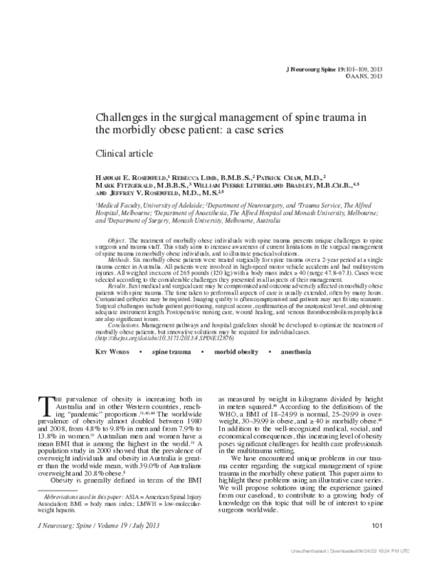 (PDF) Challenges in the surgical management of spine trauma in the ...