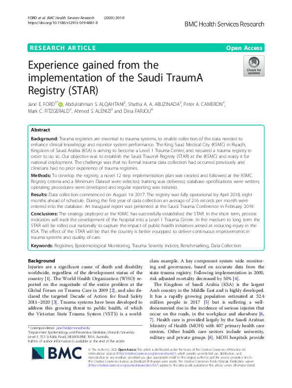 (PDF) Experience gained from the implementation of the Saudi TraumA ...