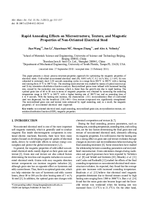 Pdf Rapid Annealing Effects On Microstructure Texture And Magnetic Properties Of Non