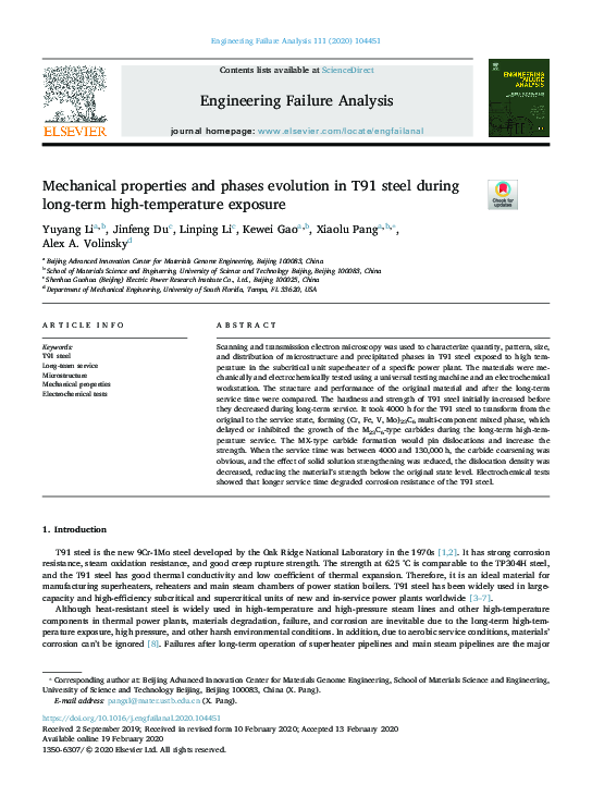 (PDF) Mechanical properties and phases evolution in T91 steel during long-term high-temperature ...