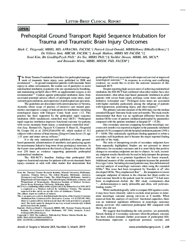 (PDF) Prehospital Ground Transport Rapid Sequence Intubation for Trauma and Traumatic Brain ...