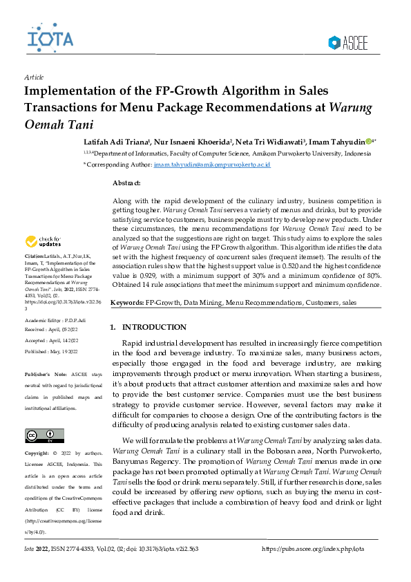 (PDF) Implementation of the FP-Growth Algorithm in Sales Transactions for Menu Package ...