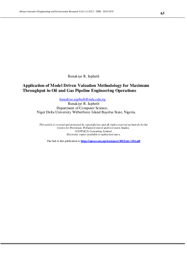 (PDF) Application of Model Driven Valuation Methodology for Maximum Throughput in Oil and Gas ...