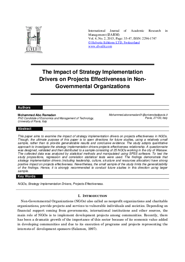 (PDF) The Impact of Strategy Implementation Drivers on Projects ...