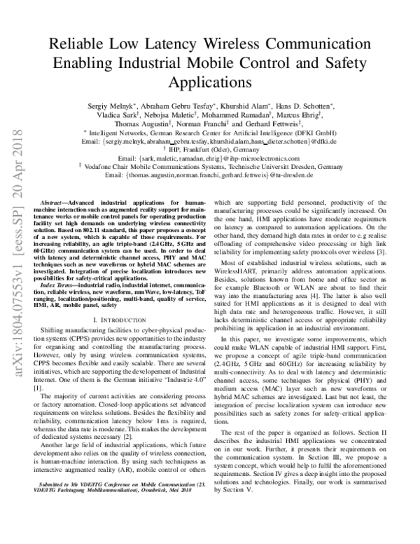 (PDF) Reliable Low Latency Wireless Communication Enabling Industrial Mobile Control and Safety ...