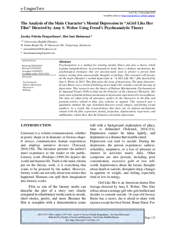 (PDF) Analysis of the Main Character’s Mental Depression in “A Girl ...