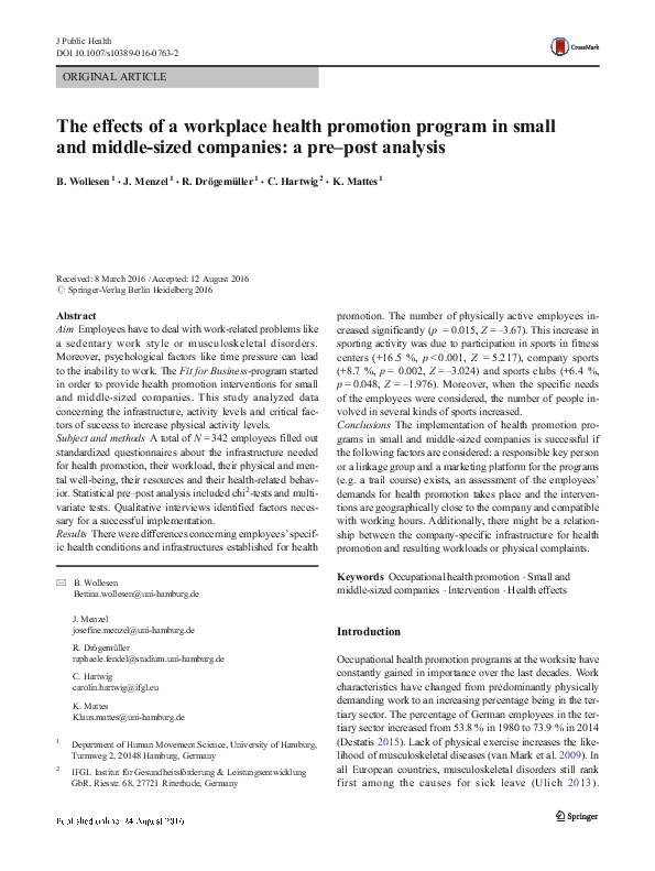 (PDF) The effects of a workplace health promotion program in small and ...