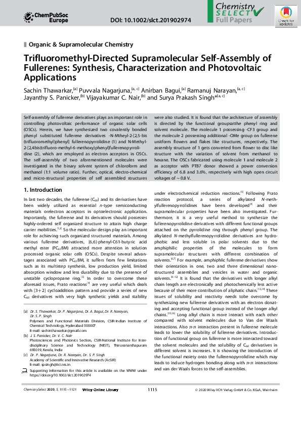 (PDF) Trifluoromethyl‐Directed Supramolecular Self‐Assembly of Fullerenes: Synthesis ...