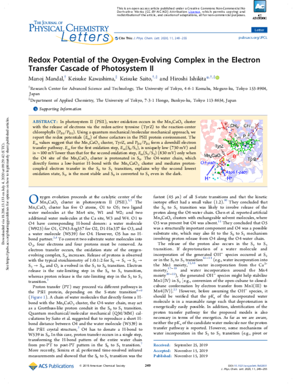 (PDF) Redox Potential of the Oxygen-Evolving Complex in the Electron ...