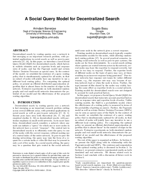 (PDF) A social query model for decentralized search