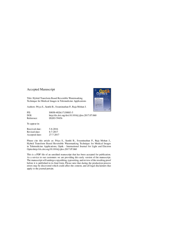 (PDF) Enhanced Reversible Watermarking for Medical Images