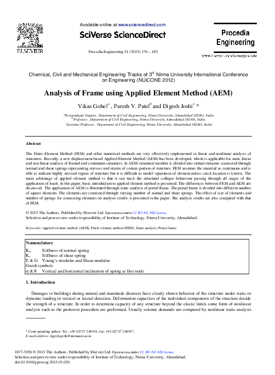 (PDF) Analysis of Frame using Applied Element Method (AEM)