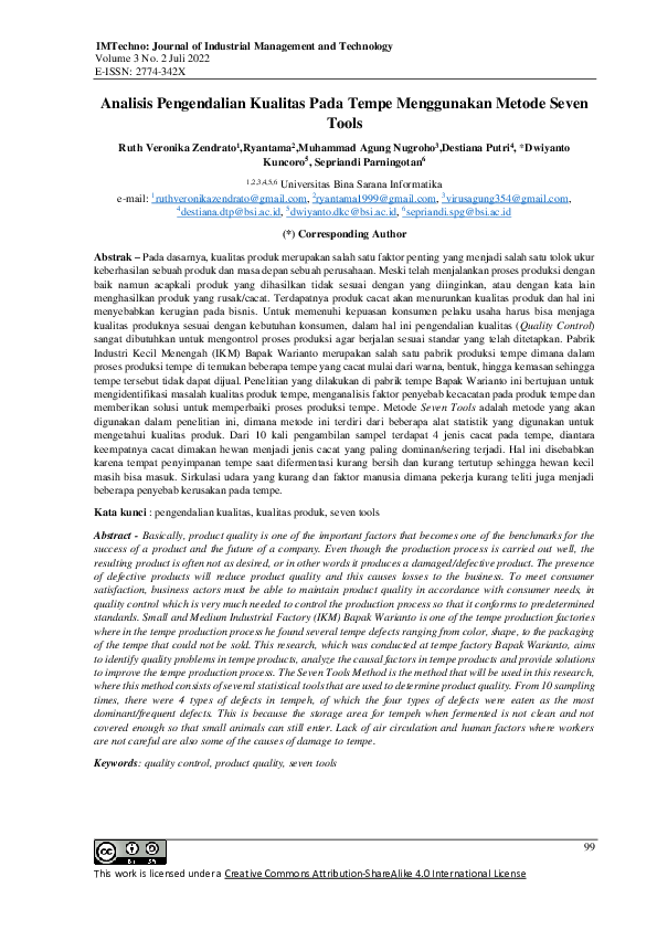 (PDF) Analisis Pengendalian Kualitas Pada Tempe Menggunakan Metode Seven Tools