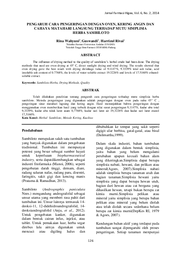 (PDF) Pengaruh Cara Pengeringan Dengan Oven, Kering Angin Dan Cahaya ...