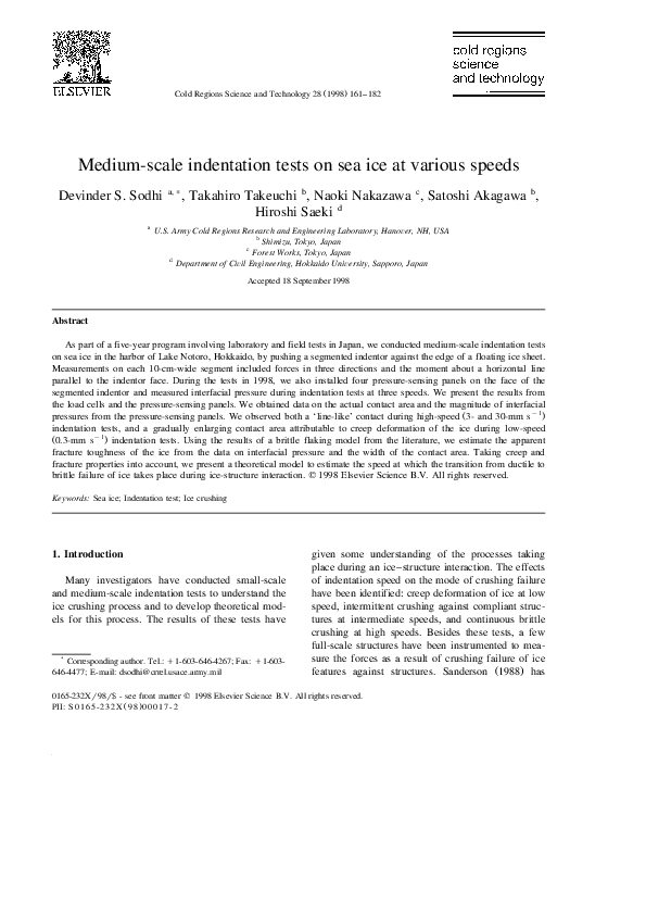 (PDF) Medium-scale indentation tests on sea ice at various speeds