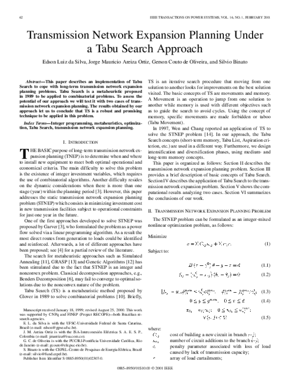 (PDF) Transmission network expansion planning under a Tabu Search approach